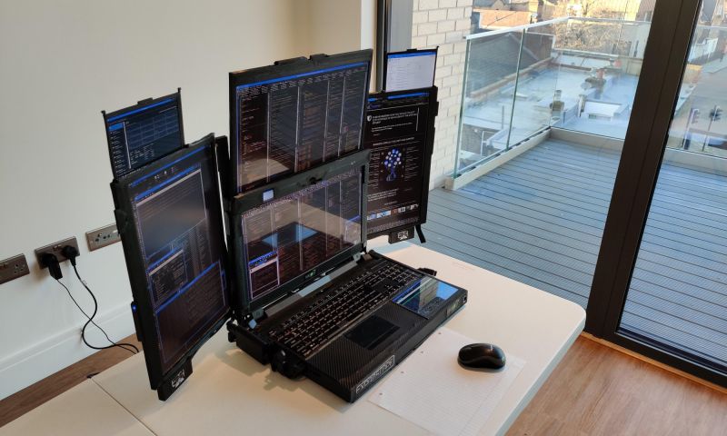 Bedrijf toont laptop met zeven uitklapbare schermen