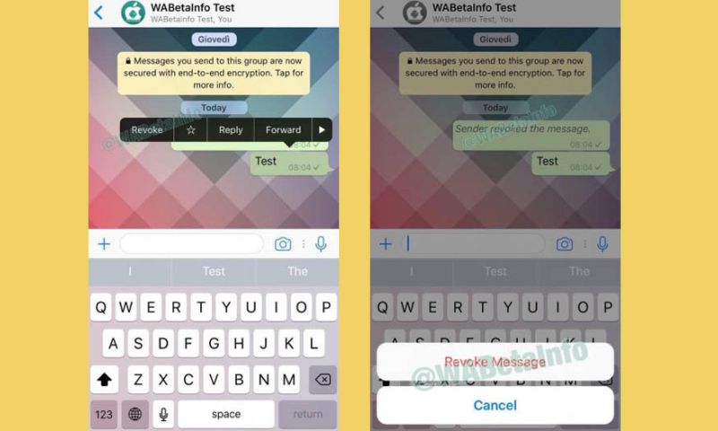 WhatsApp test verwijderen van verzonden berichten